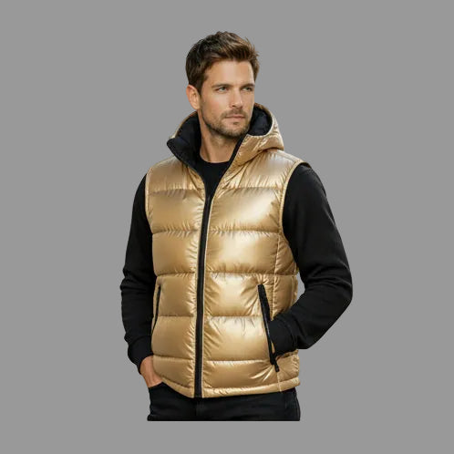 Rubber Gold Puffer Jacket with Detachable Hood for Men – HM Garments